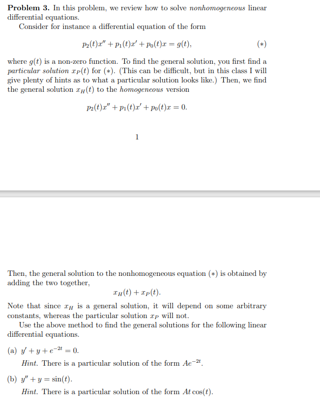 Solved Problem 3. In this problem, we review how to solve | Chegg.com
