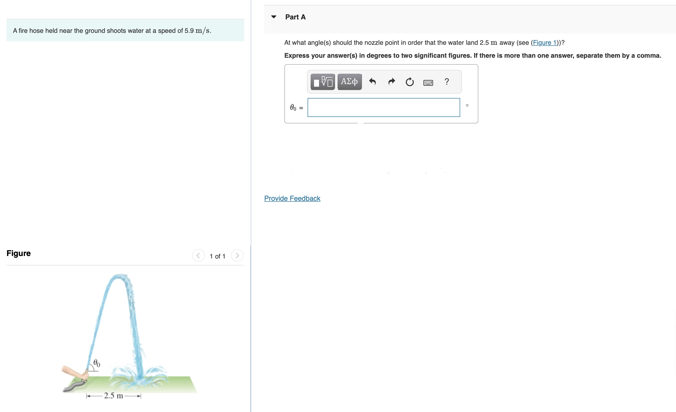 Solved A fire hose held near the ground shoots water at a | Chegg.com