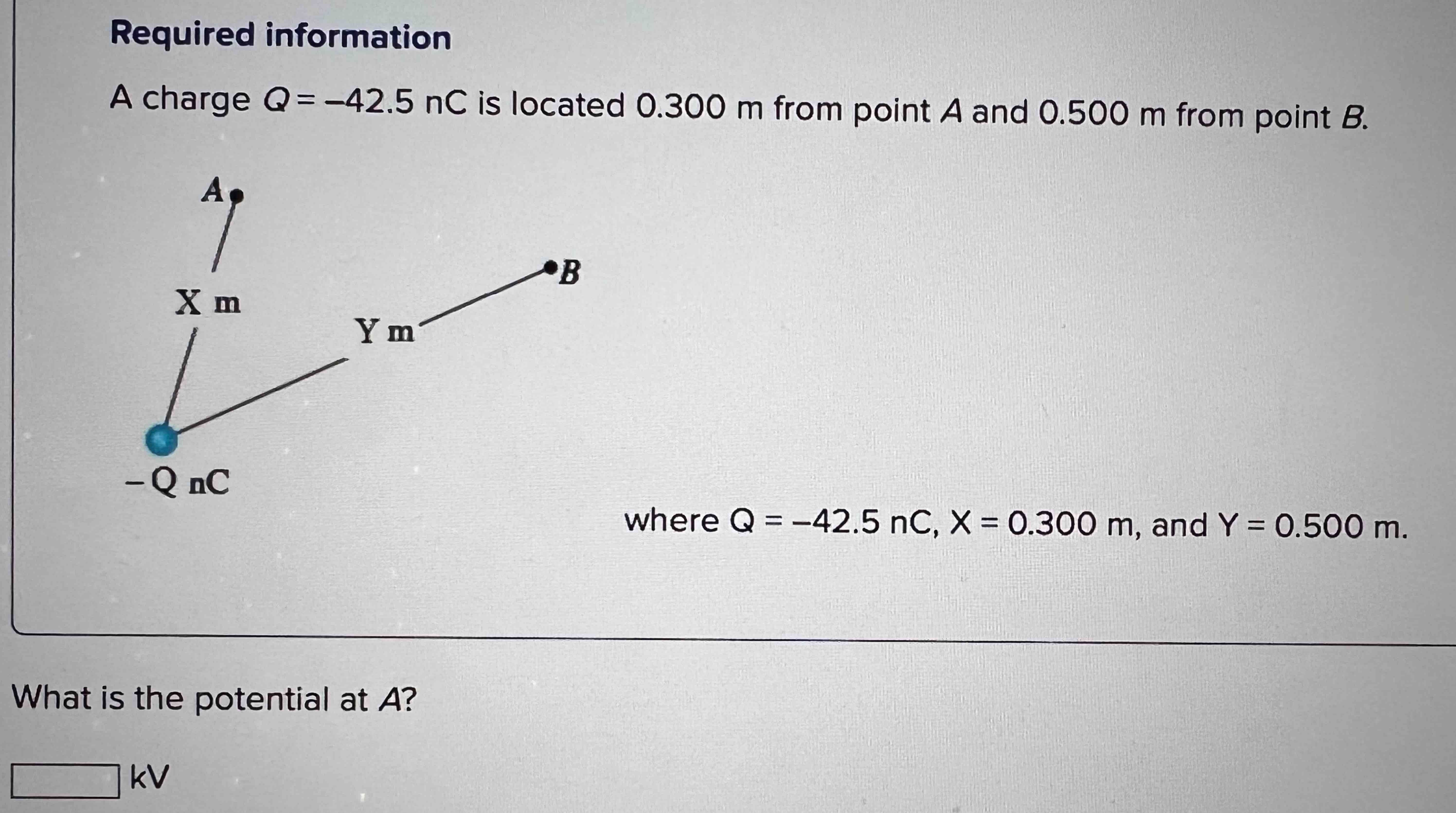 Solved Required informationA charge Q=-42.5nC ﻿is located | Chegg.com