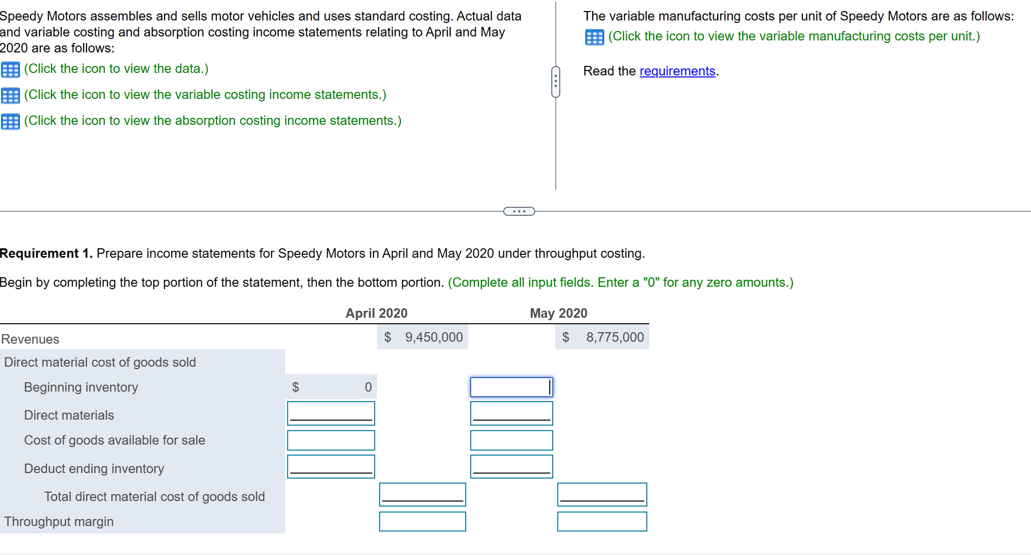 Solved variable costing income statementsRequirements 1. | Chegg.com