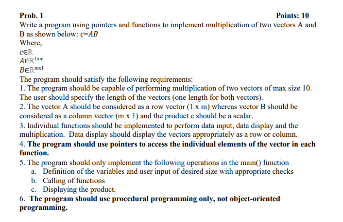Prob 1 Points 10 Write A Program Using Pointers And 
