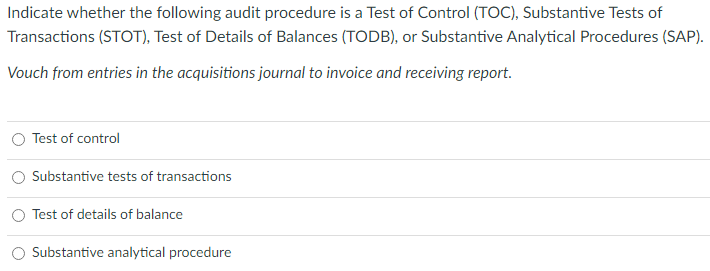 Solved Indicate whether the following audit procedure is a | Chegg.com