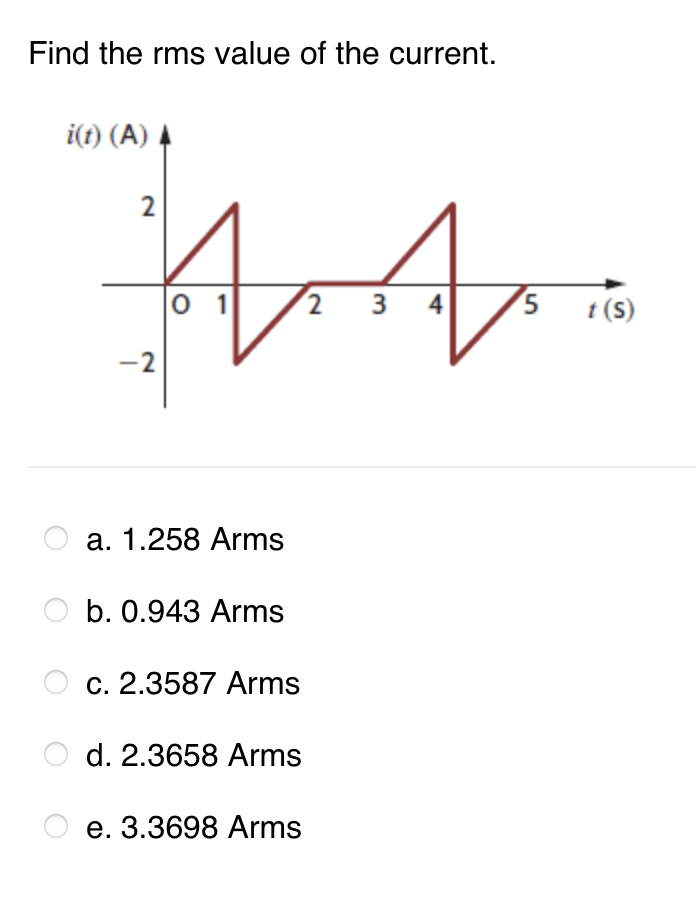 Solved Find the rms value of the current. i(t) (A) 2 O 1 2 3 | Chegg.com