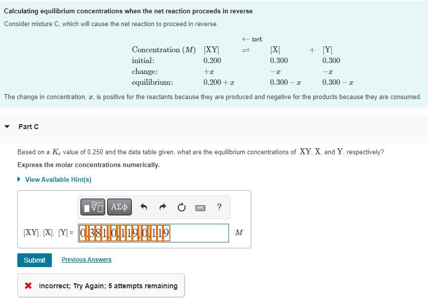 Solved Calculating equilibrium concentrations when the net | Chegg.com
