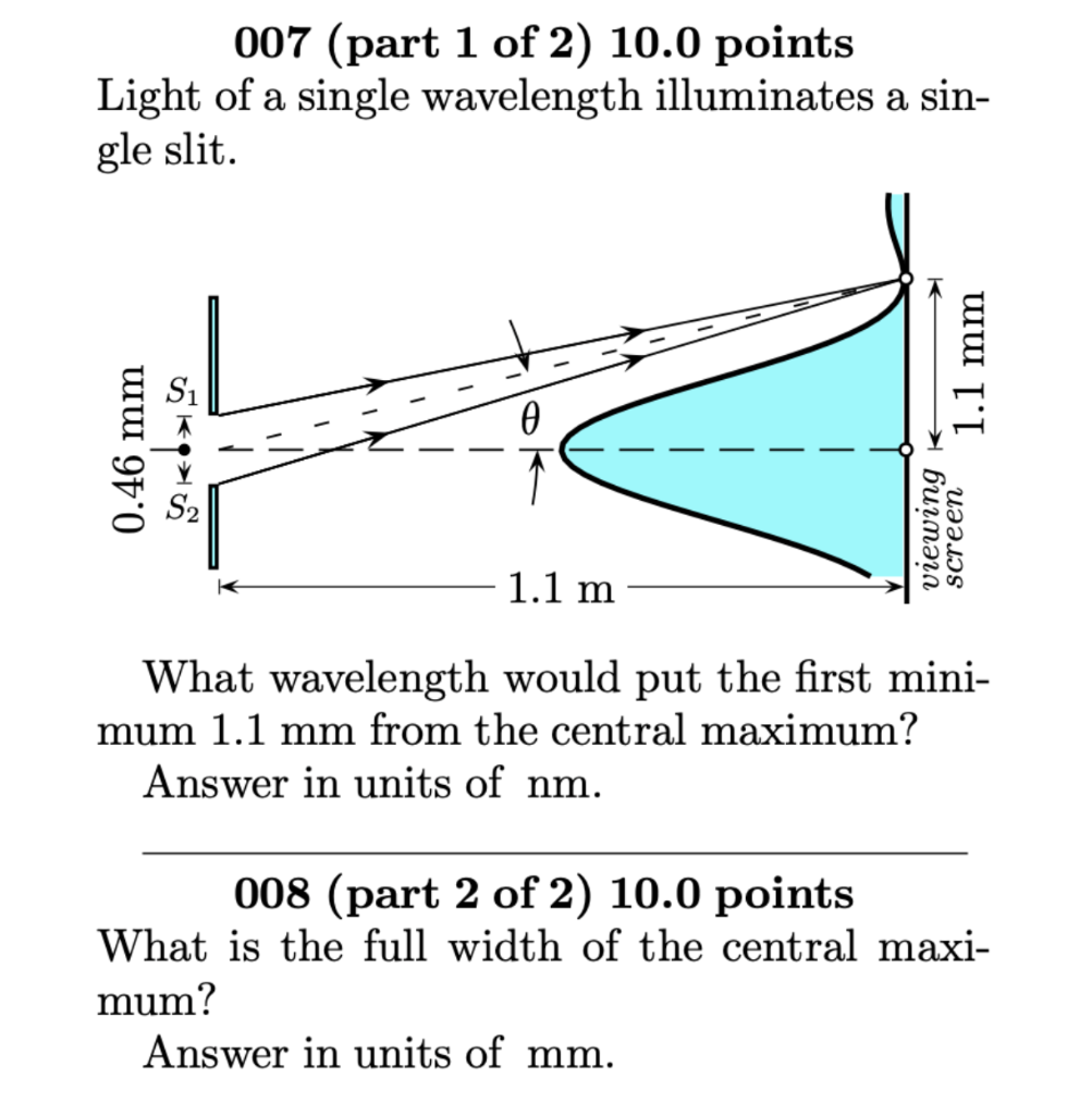 Solved 007 (part 1 of 2) 10.0 points Light of a single | Chegg.com