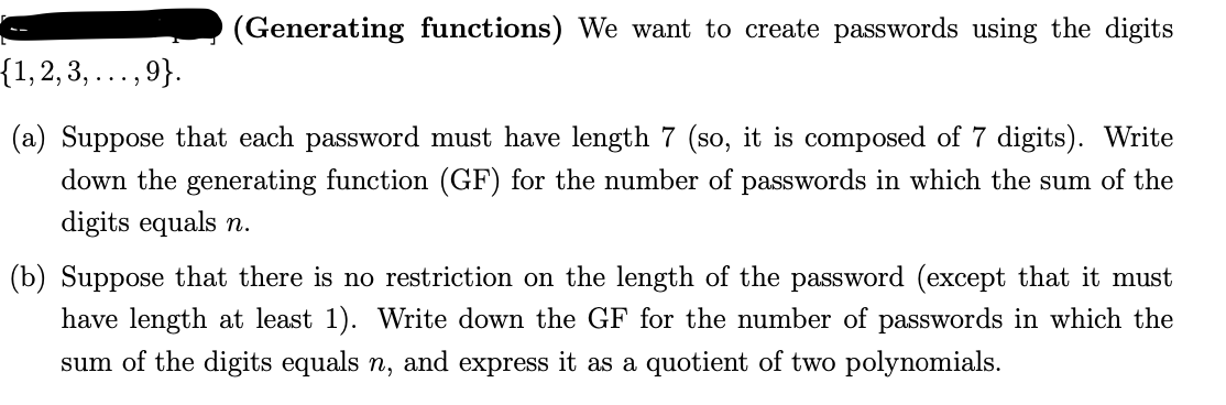 Solved (Generating functions) We want to create passwords | Chegg.com