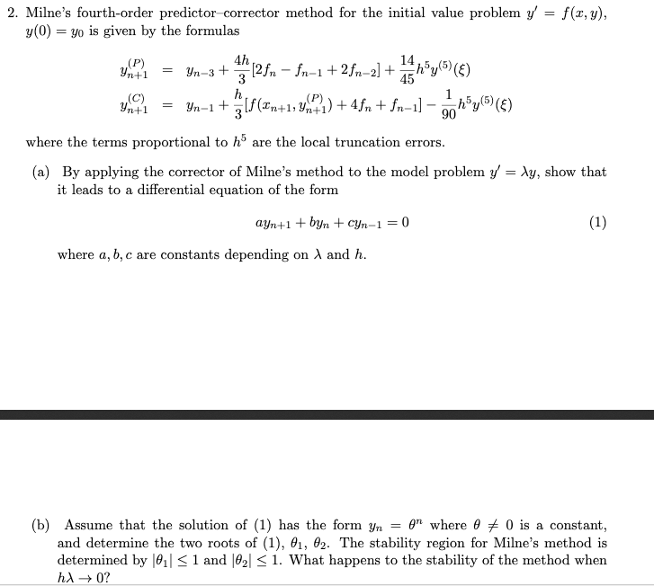 Solved 2. Milne's fourth-order predictor-corrector method | Chegg.com