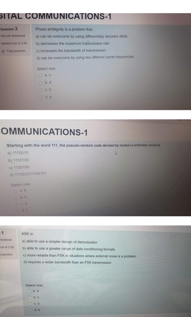 Solved GITAL COMMUNICATIONS-1 Question 3 Phase ambiguity is | Chegg.com
