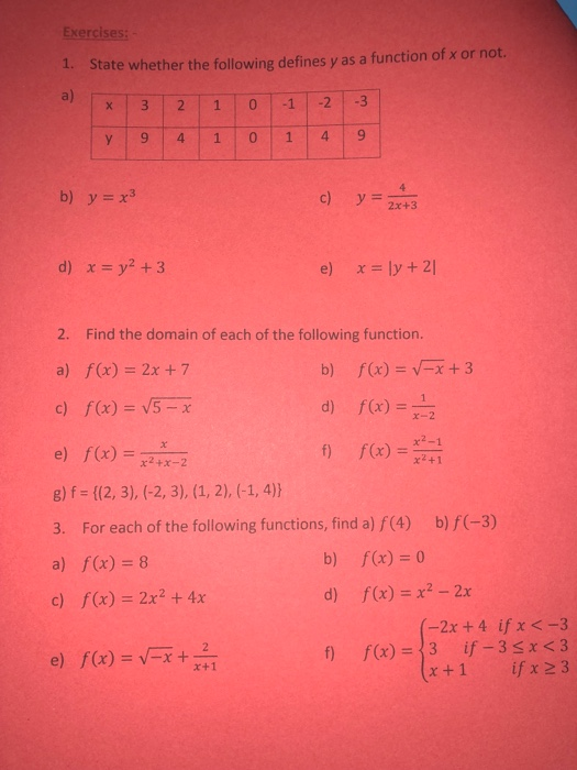 Solved Exercises 1 State Whether The Following Defines Y As