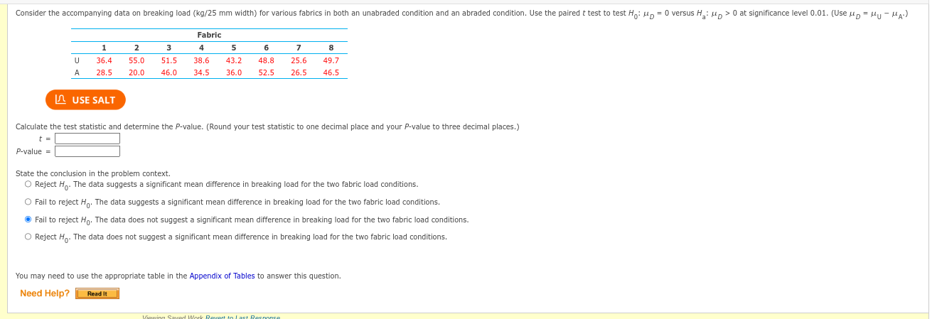 Solved Consider the accompanying data on breaking load | Chegg.com