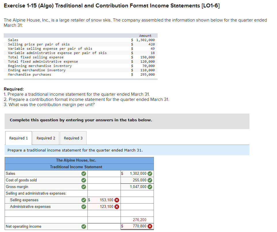 Solved Exercise 1-15 (Algo) Traditional and Contribution | Chegg.com