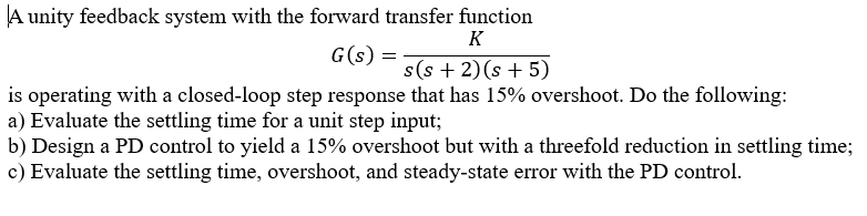 Solved A unity feedback system with the forward transfer | Chegg.com