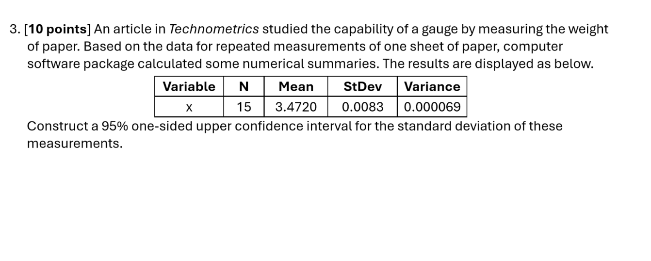 Solved 3. [10 ﻿points] ﻿An article in Technometrics studied | Chegg.com
