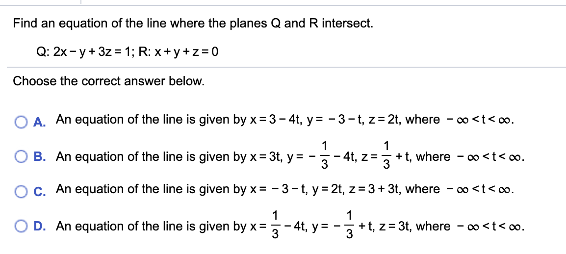 Solved Find an equation of the line where the planes Q and R | Chegg.com