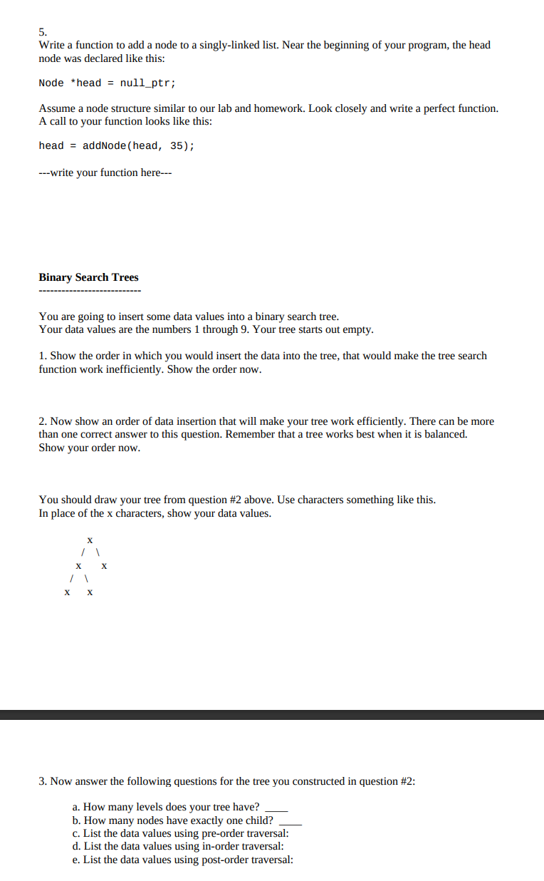 Solved 5. Write a function to add a node to a singly-linked | Chegg.com