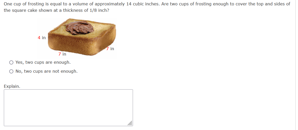 Solved One cup of frosting is equal to a volume of | Chegg.com