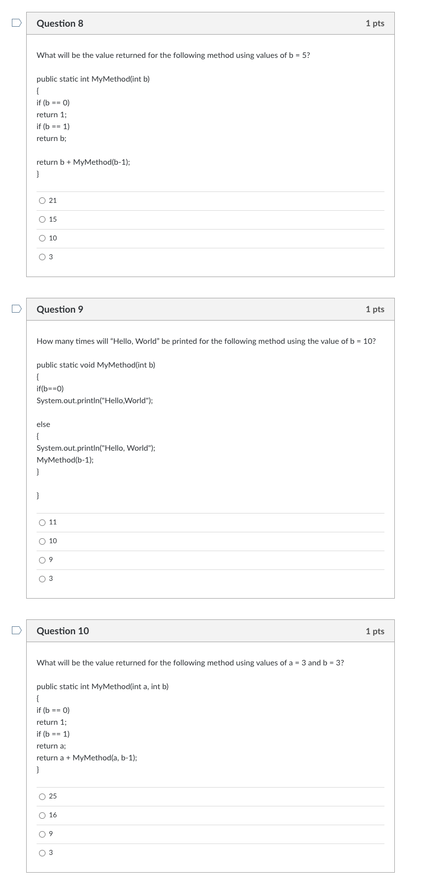 Solved Question 8 1 pts What will be the value returned for | Chegg.com
