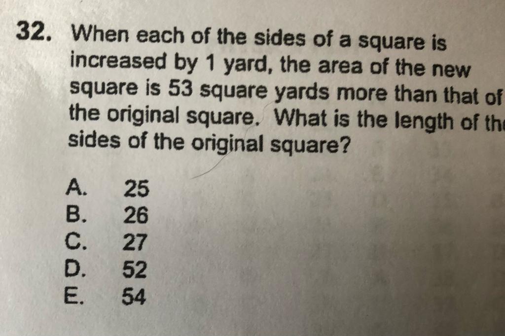 Solved 32. When each of the sides of a square is increased | Chegg.com