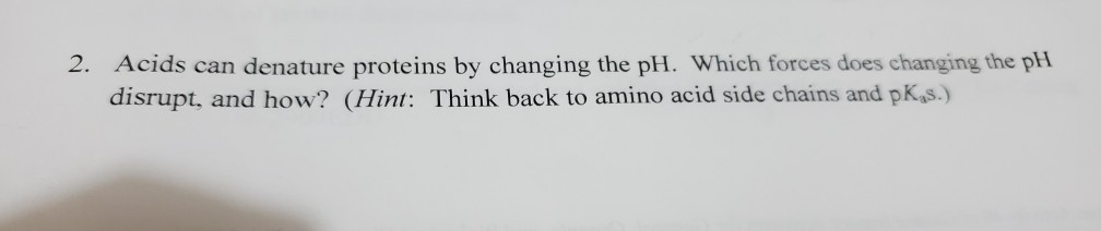 Solved 2. Acids can denature proteins by changing the pH. | Chegg.com