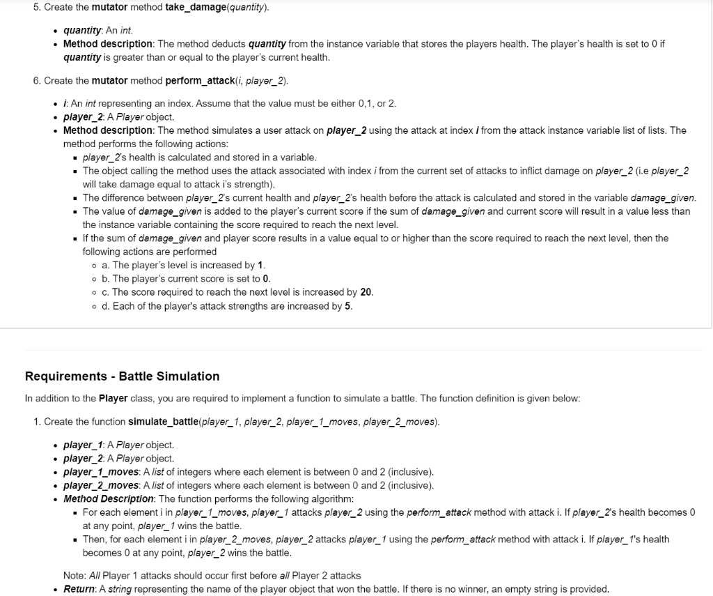Solved Requirements - Player Class The requirements for the | Chegg.com
