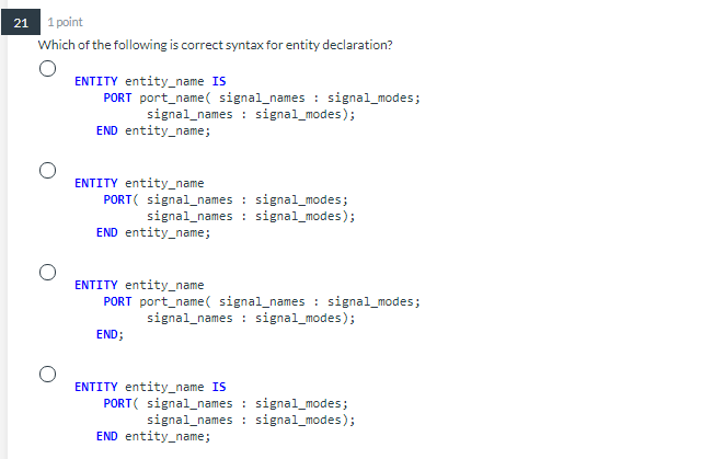 Solved 21 1 point Which of the following is correct syntax | Chegg.com