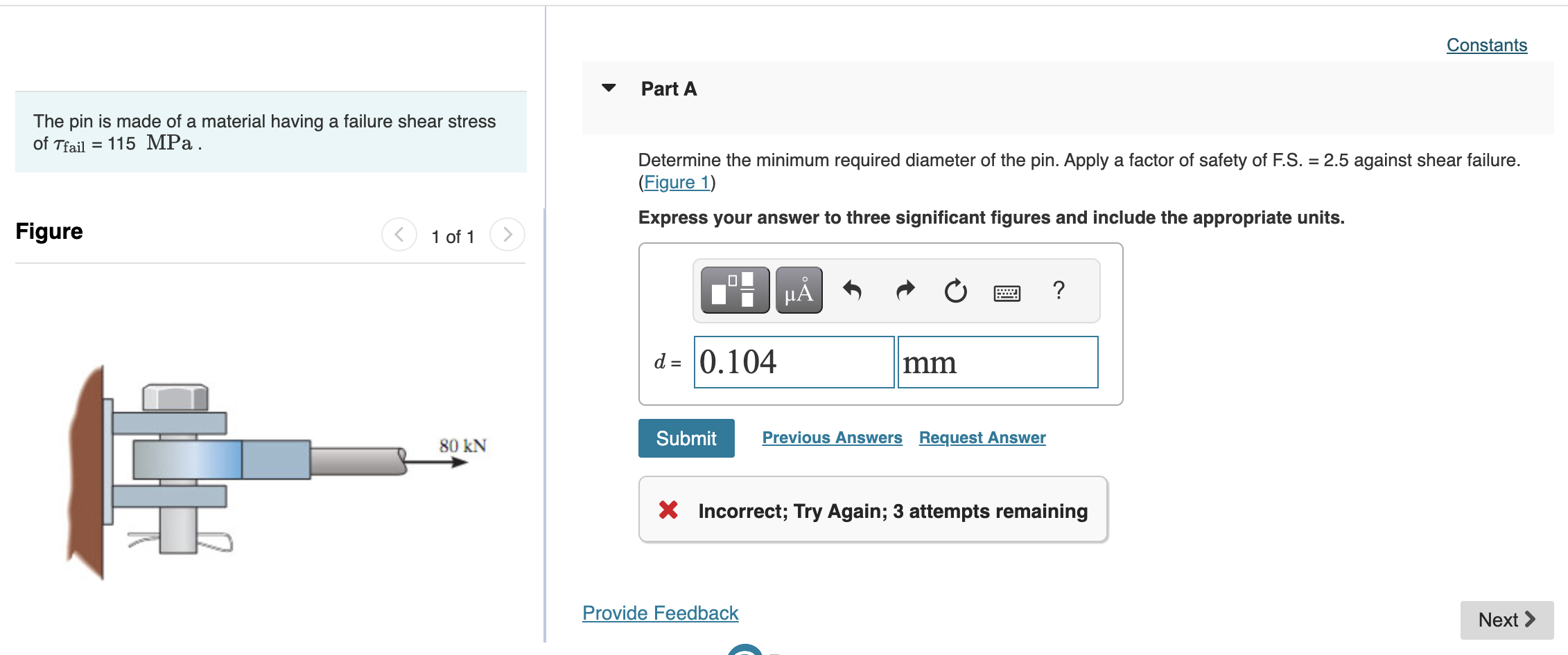 Solved The pin is made of a material having a failure shear | Chegg.com