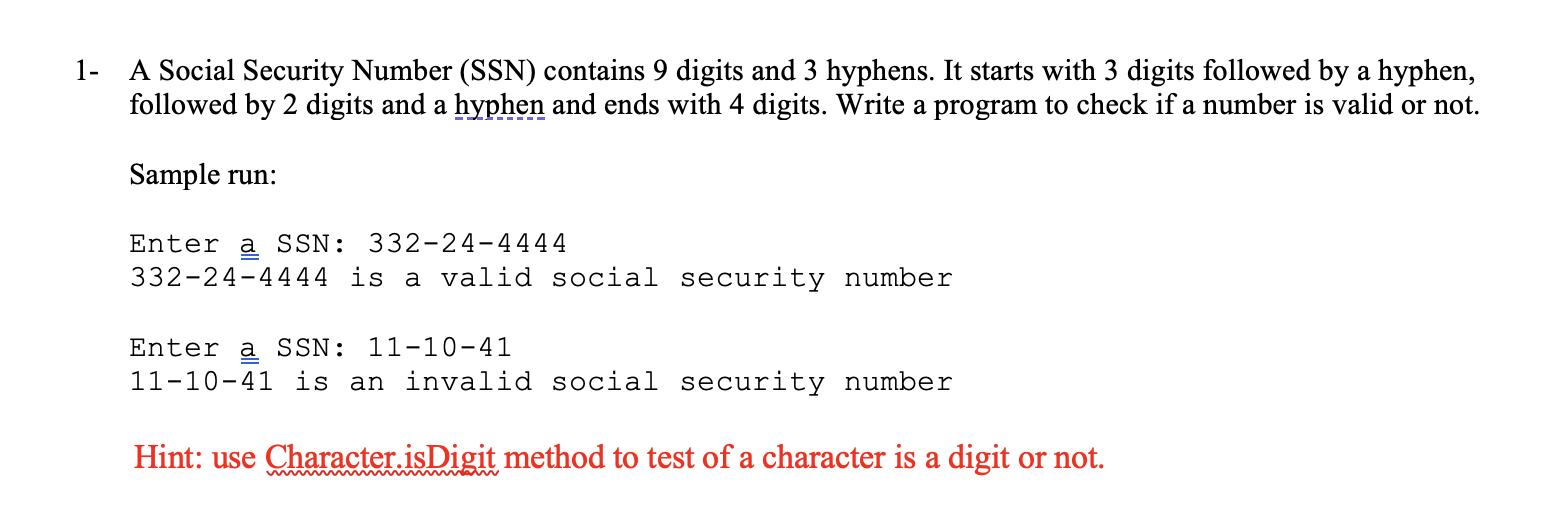 Solved A Social Security Number (SSN) contains 9 digits and | Chegg.com