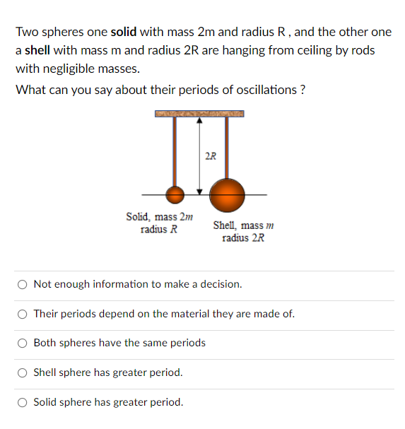 Solved Two spheres one solid with mass 2m and radius R , and | Chegg.com