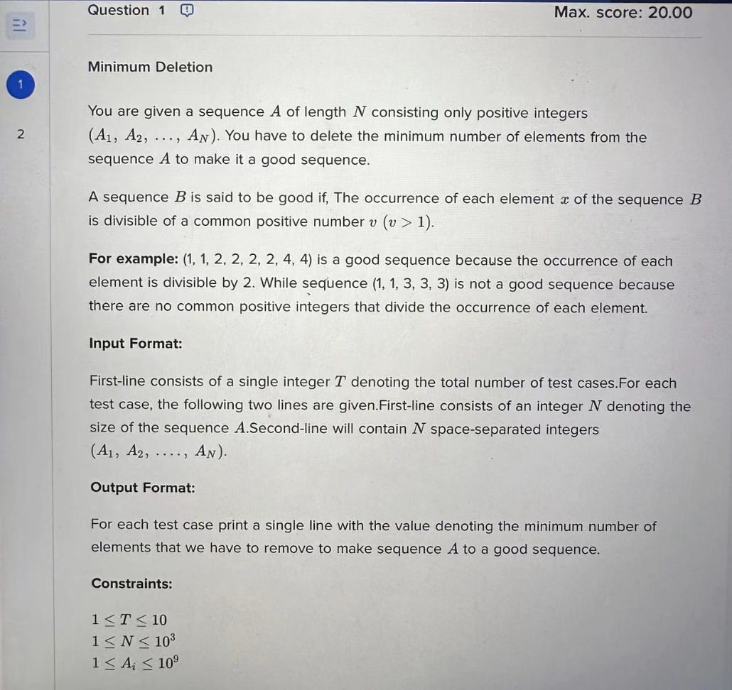Solved Minimum Deletion You are given a sequence A of length | Chegg.com