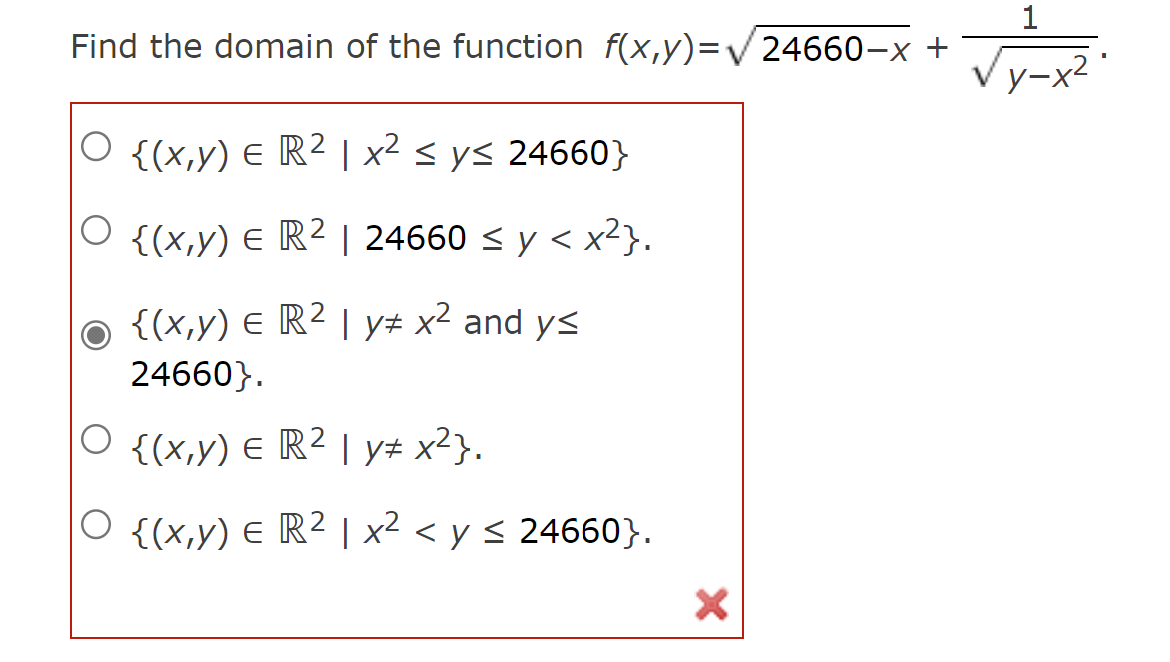 Solved Find the domain of the function f(x,y)=24660−x+y−x21. | Chegg.com