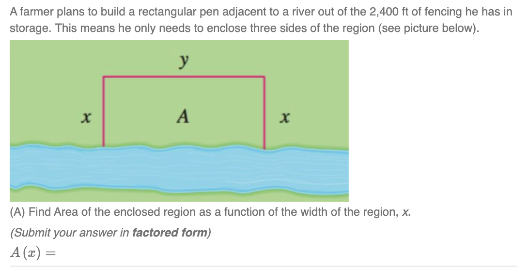 Solved A farmer plans to build a rectangular pen adjacent to | Chegg.com