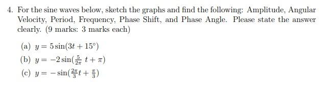Solved 4. For the sine waves below, sketch the graphs and | Chegg.com