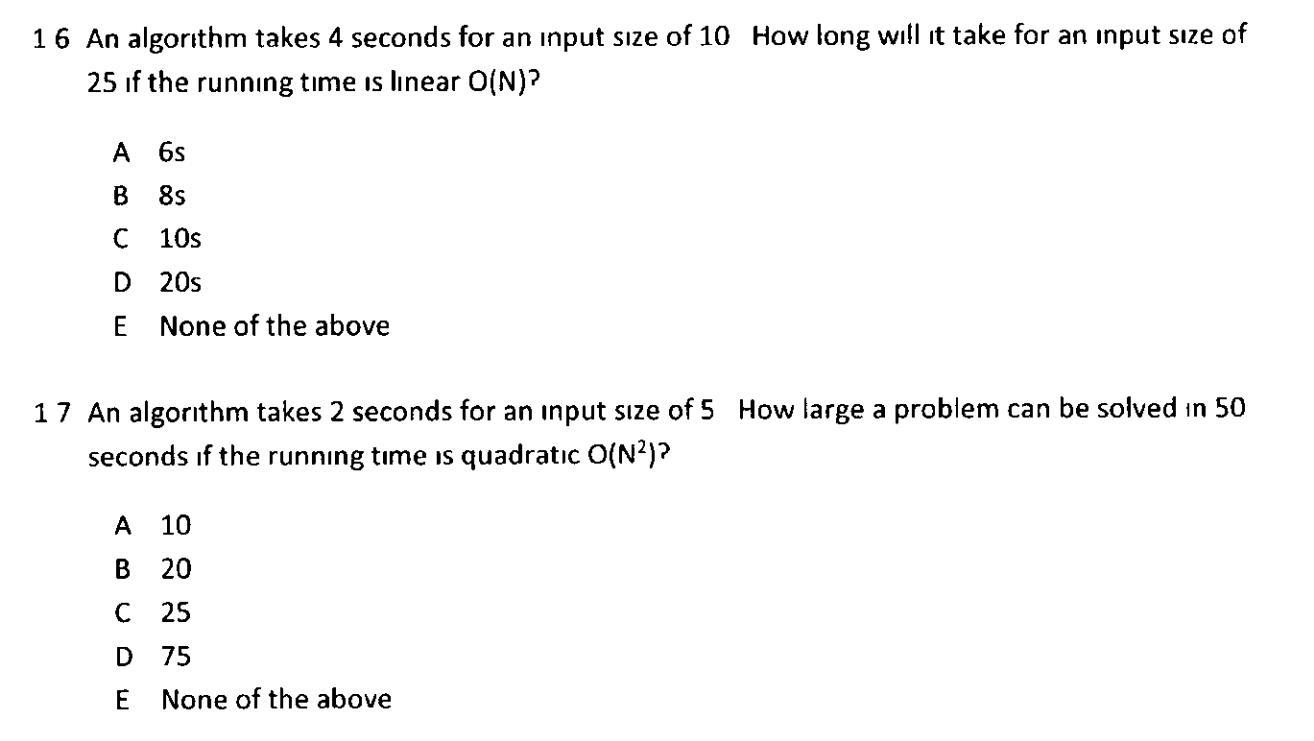 16 An algorithm takes 4 seconds for an input size of | Chegg.com