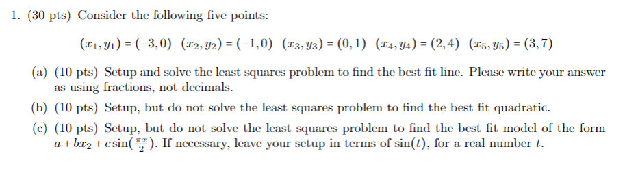 Solved 1. (30pts) Consider the following five points: | Chegg.com