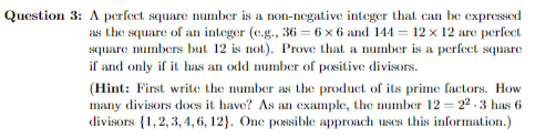 Solved stion 3: Λ perfect square number is a non-negative | Chegg.com