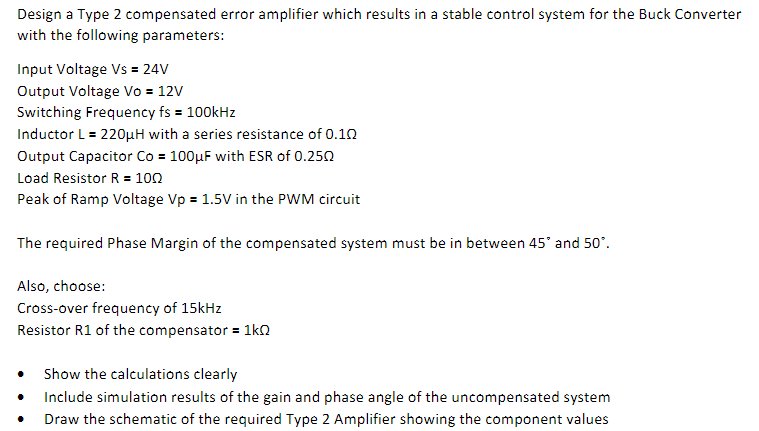 Solved Design a Type 2 compensated error amplifier which | Chegg.com