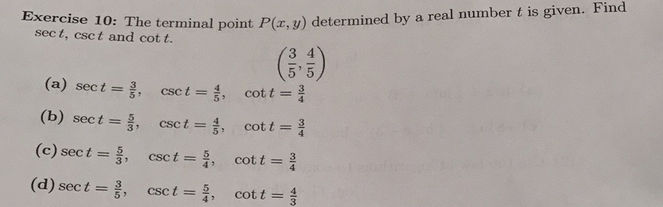 Solved Exercise 10: The terminal point P(x, y) determined by | Chegg.com