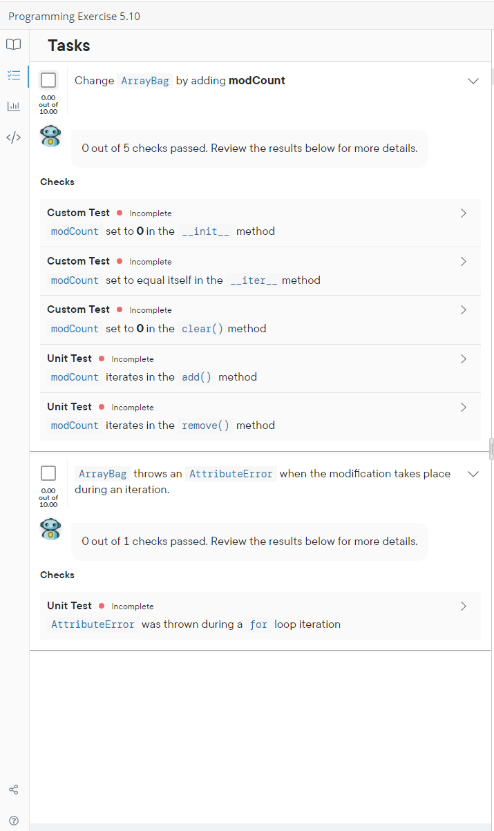 rogramming Exercise 5.10 Tasks Change ArrayBag by | Chegg.com