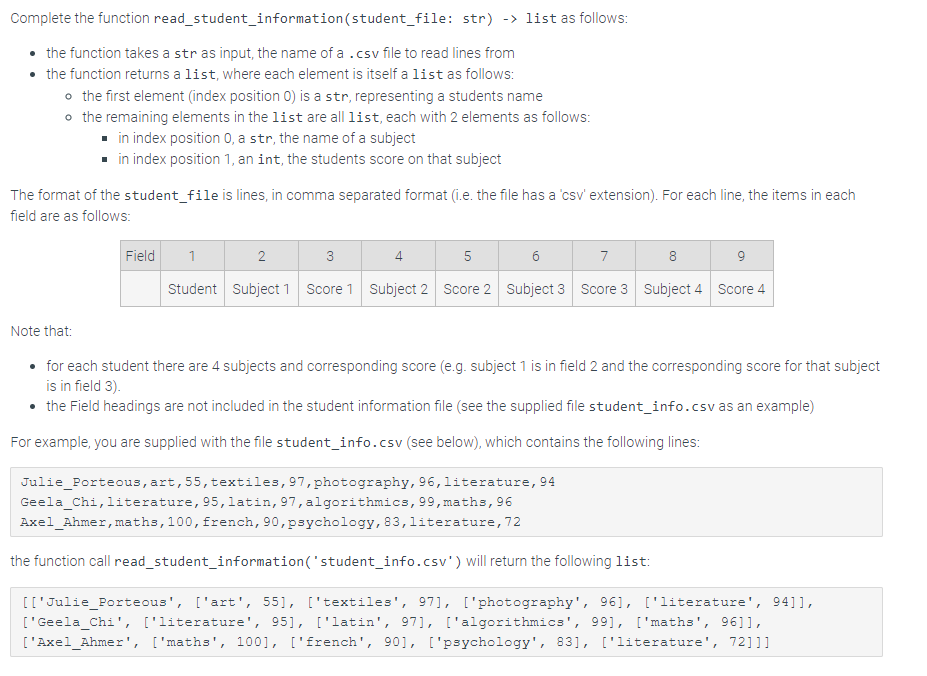 Solved def read_student_information(student_file): # | Chegg.com
