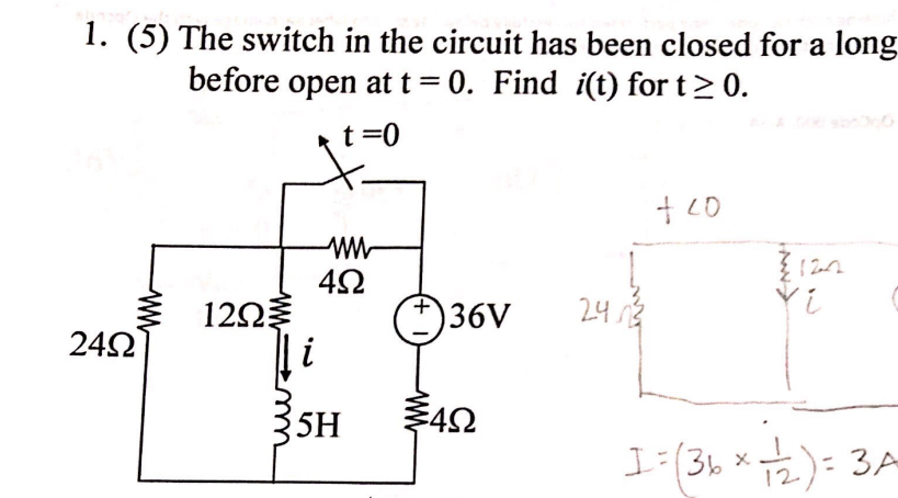 Solved 1. (5) The switch in the circuit has been closed for | Chegg.com