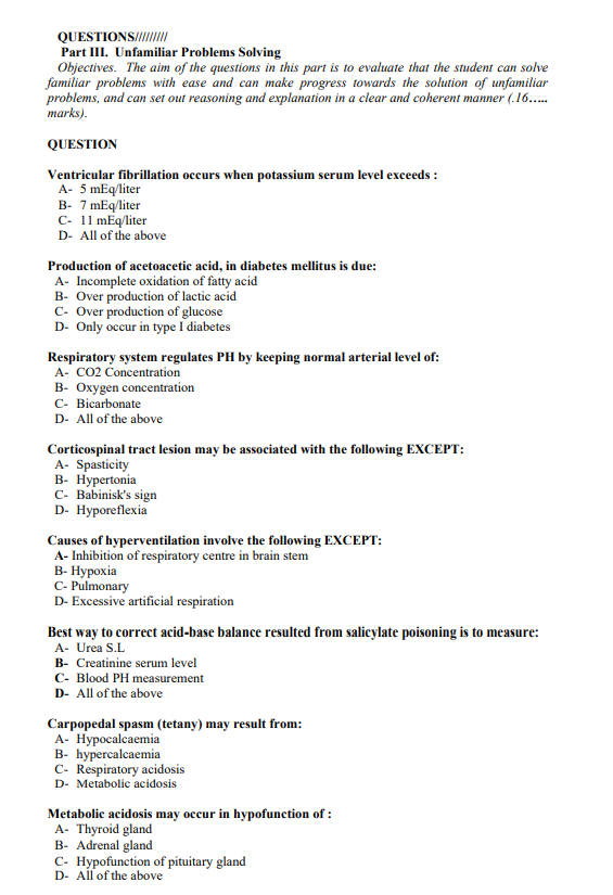 Solved QUESTIONS//IIIIIIII Part III. Unfamiliar Problems | Chegg.com