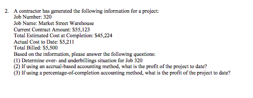 Solved 2. A contractor has generated the following | Chegg.com