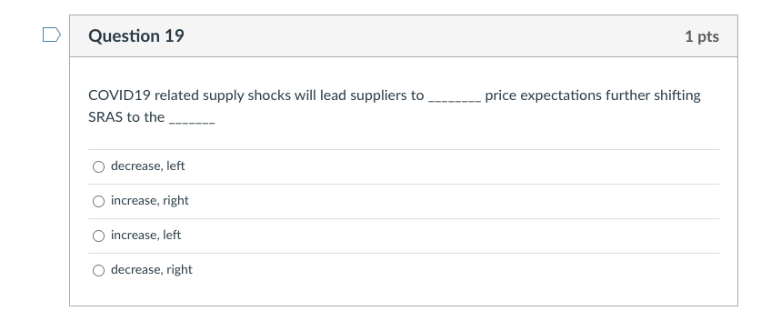 Solved Question 19 COVID19 related supply shocks will lead | Chegg.com
