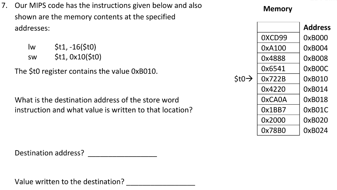 Solved Memory 7. Our MIPS code has the instructions given | Chegg.com