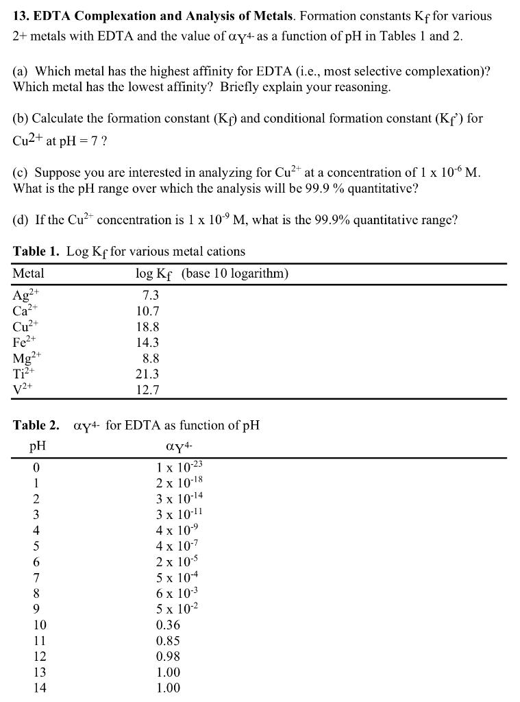 Solved 13. EDTA Complexation and Analysis of Metals. | Chegg.com