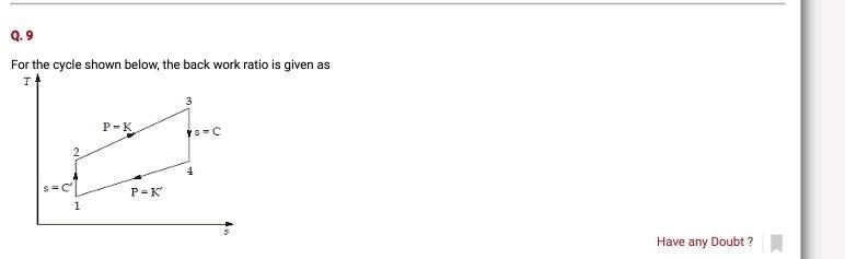 Solved Q.9 For the cycle shown below, the back work ratio is | Chegg.com