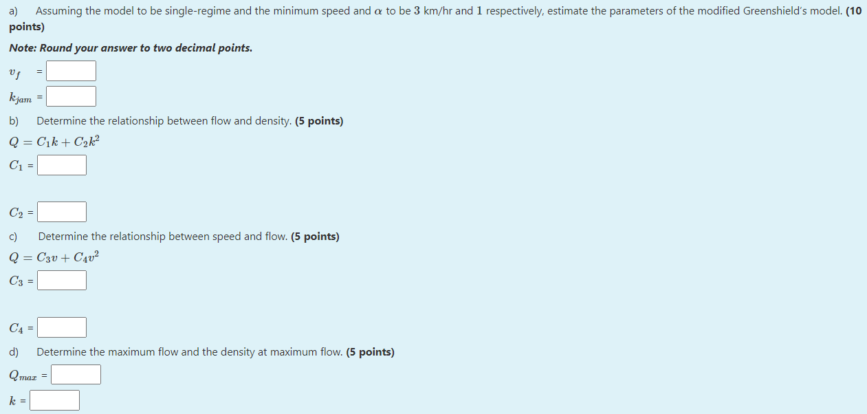 Solved 2. Modified Greenshield's model describes the | Chegg.com