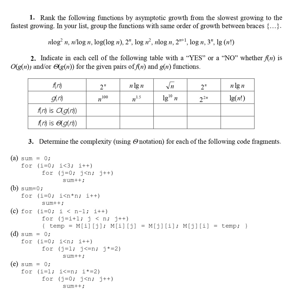 Solved Solve The Asymptotic Growth Rate Big O Notation And