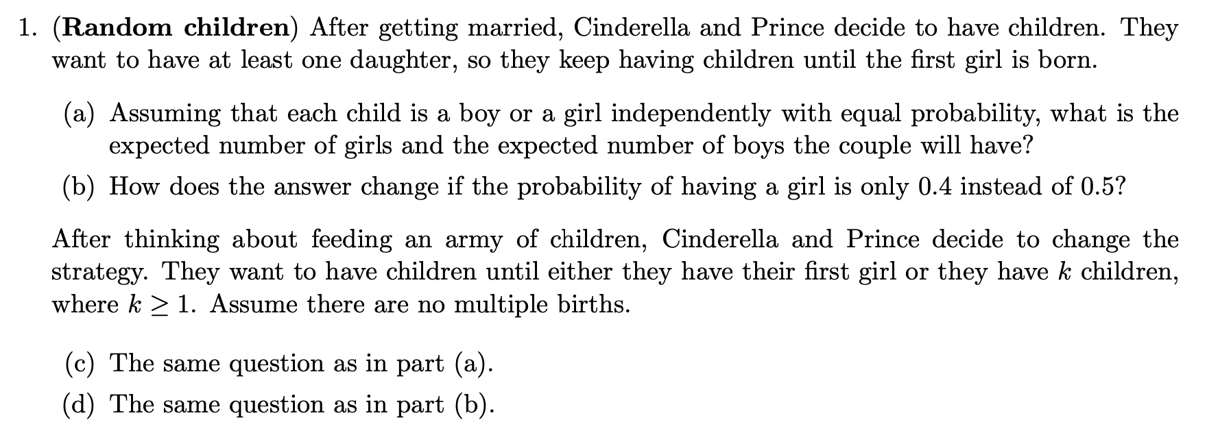 Solved 1. (Random children) After getting married, | Chegg.com
