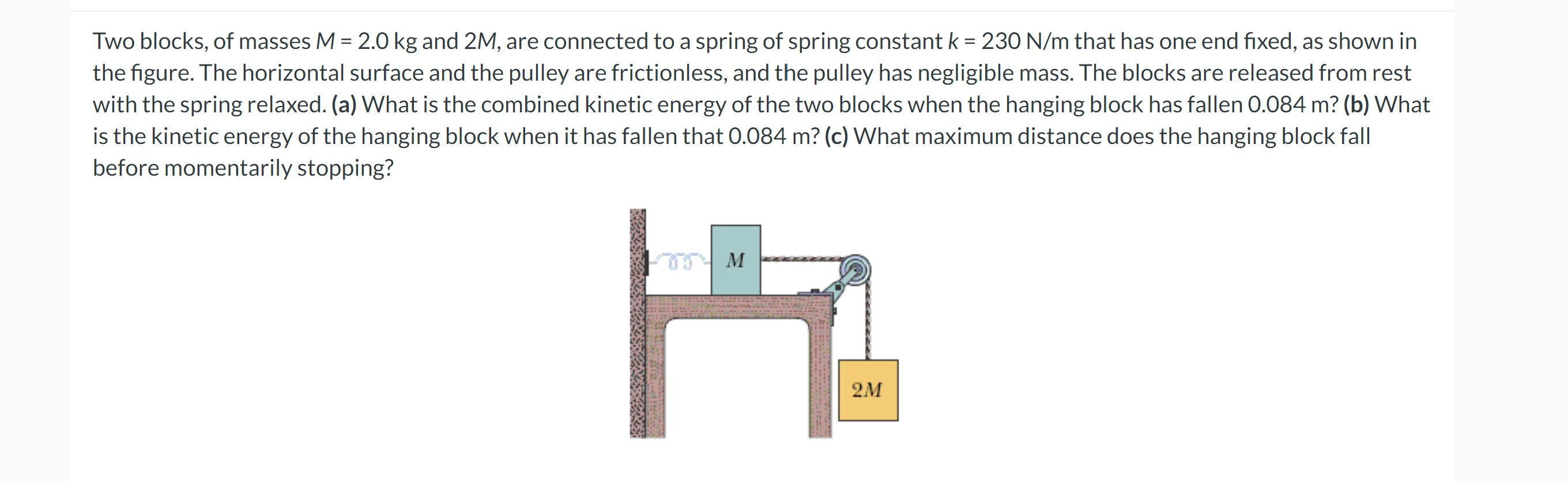 Solved Two blocks, of masses M=2.0 kg and 2M, are connected | Chegg.com